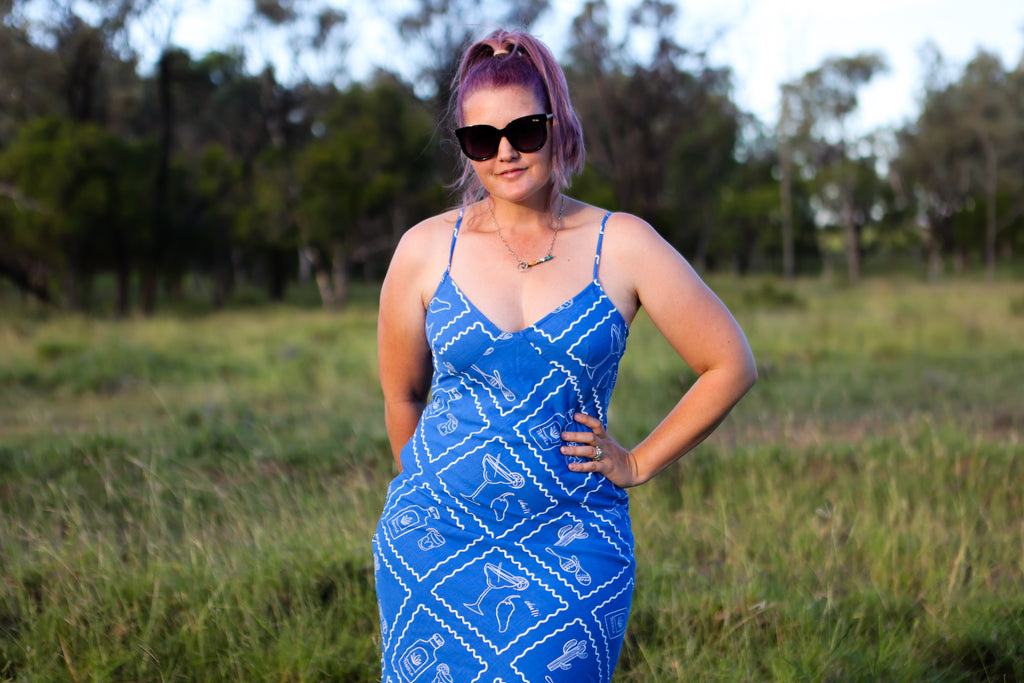 *TEQUILA MAXI - Blue with white Print – RK WESTON WEAR
